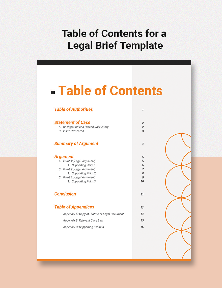 Table Of Contents For A Legal Brief Template Download In Word Google Docs Template