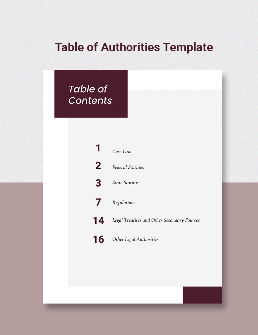 Table Of Authorities Template Download In Word Google Docs