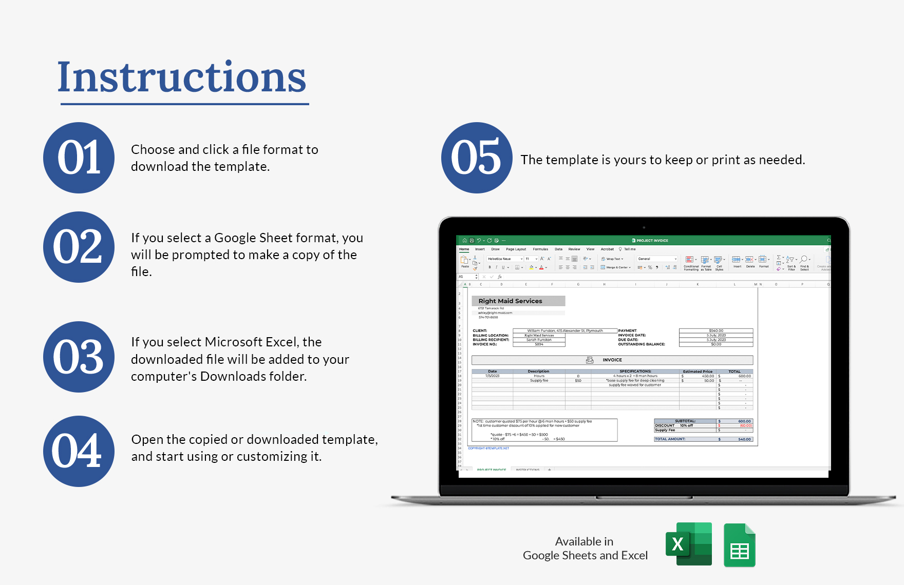 Project Invoice Template - Download in Excel, Google Sheets | Template.net