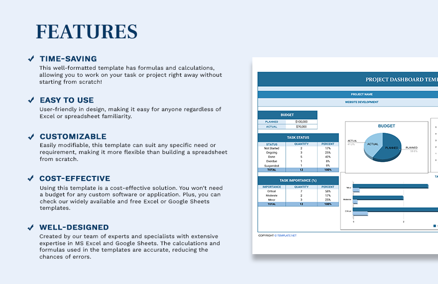 Project Dashboard Template - Download in Excel, Google Sheets ...