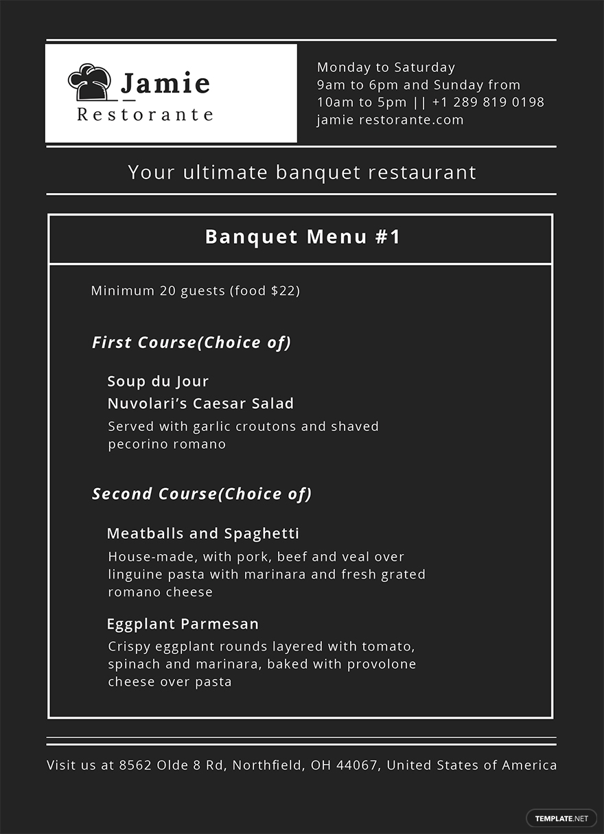 Banquet Menu Template - Download in Word, Google Docs, Google Docs ...