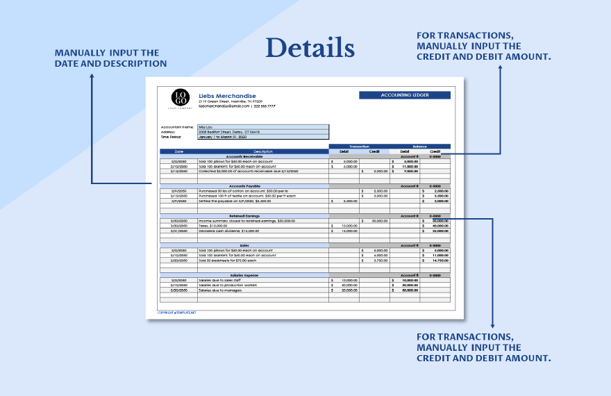 Accounting Ledger Template - Excel, Google Sheets | Template.net