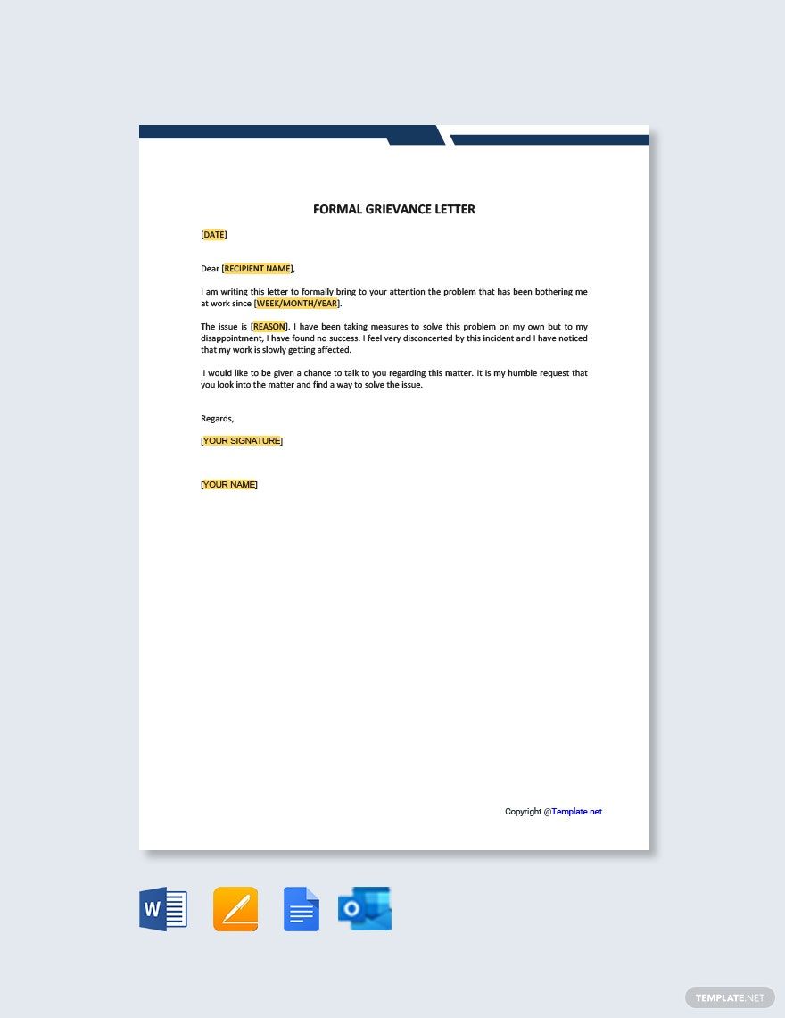 Free Formal Grievance Letter Template Google Docs Word Apple Pages 