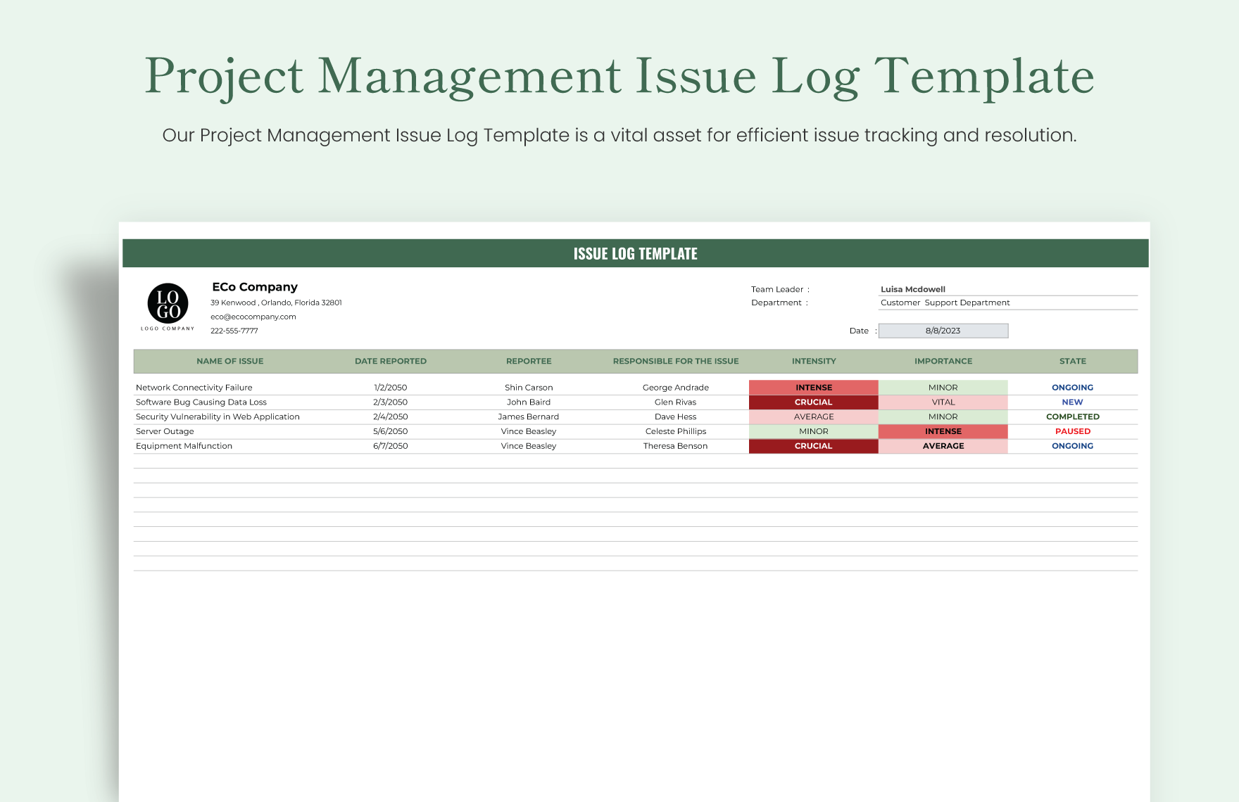Project Management Issue Log Template In MS Excel Google Sheets Download Project Management Issue Log Template In MS Excel Google Sheets Download
