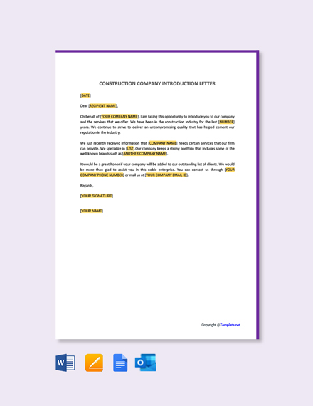 Construction Company Introduction Letter Template Google Docs Word 