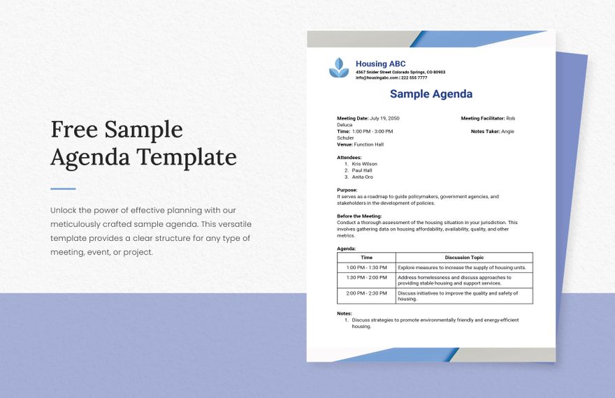 Free Sample Agenda Template Google Docs Word Template