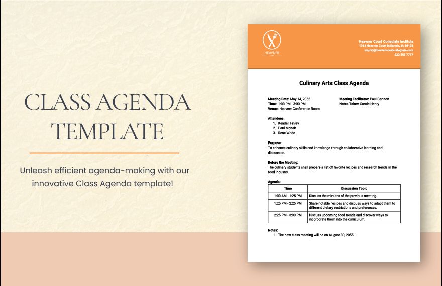 Class Agenda Template Google Docs Word Template