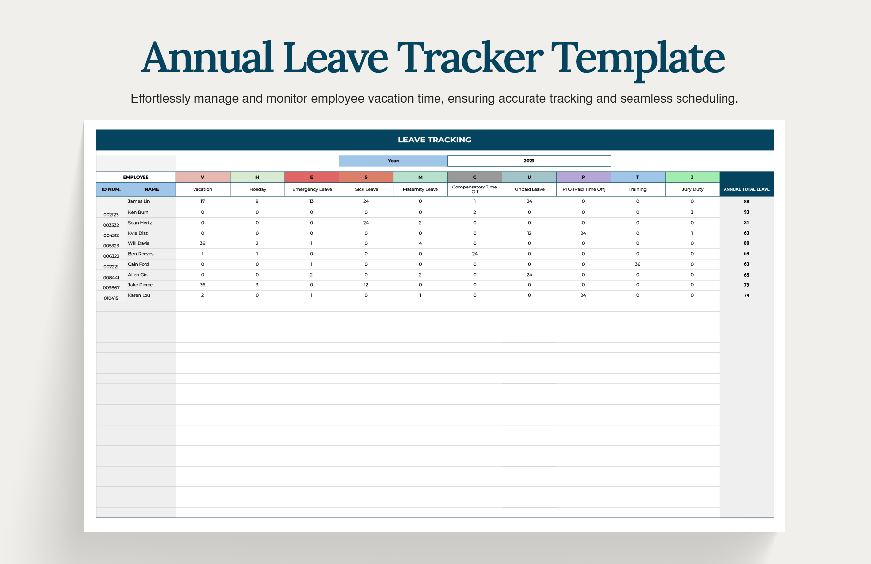 Employee Leave Tracker Vacation Planner Excel Template 42 OFF