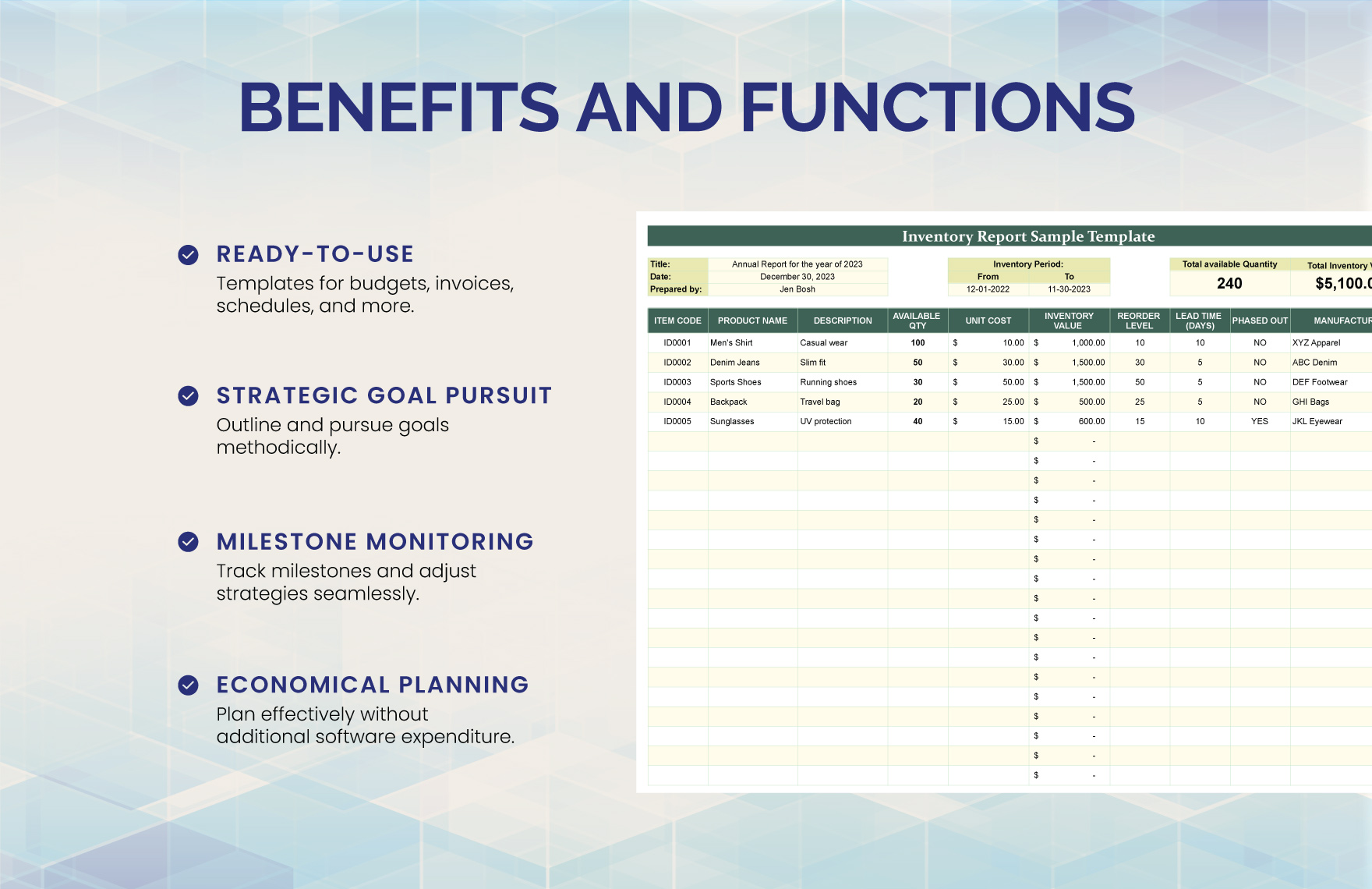 Inventory Report Sample Template in Excel, Google Sheets - Download ...