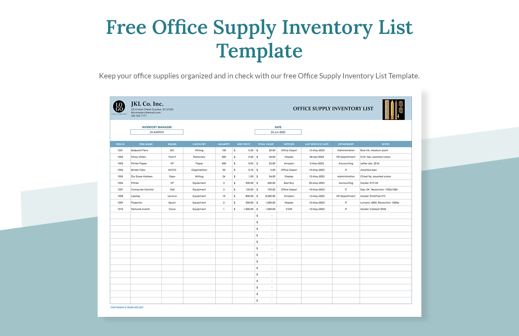Free Office Supply Inventory List Template Download In Excel Google 