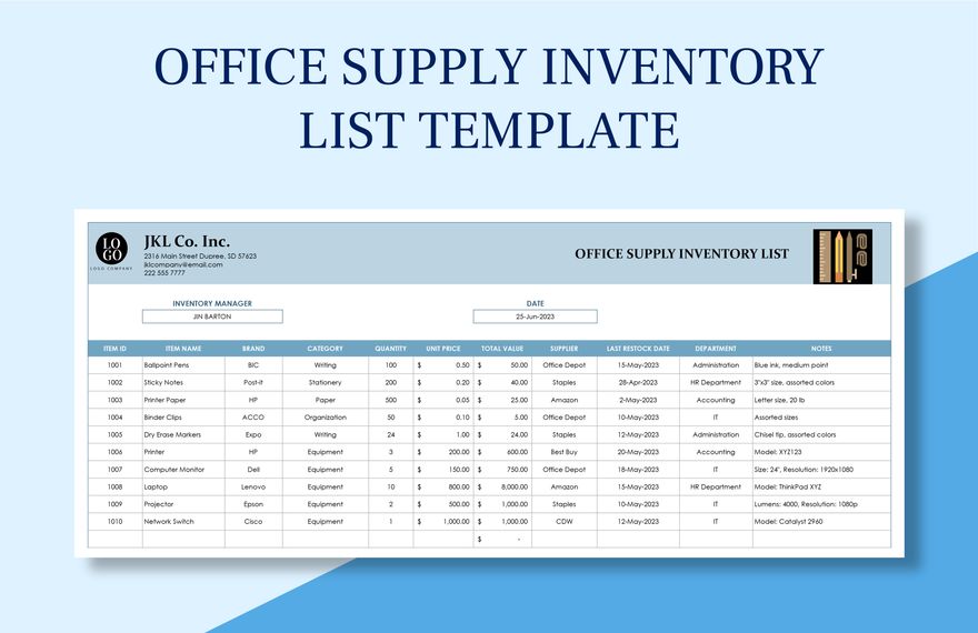 FREE Office Inventory Template Download In Word Google Docs Excel 