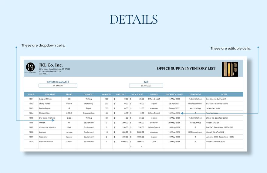 Free Office Supply Inventory List Template - Download in Excel, Google ...