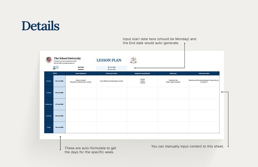 Free Lesson Plan Template - Download in Excel, Google Sheets | Template.net