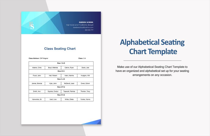 Alphabetical Seating Chart Word Google Docs Template