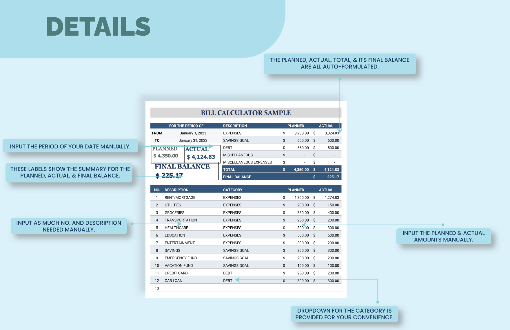 Bill Calculator Sample - Download in Excel, Google Sheets | Template.net