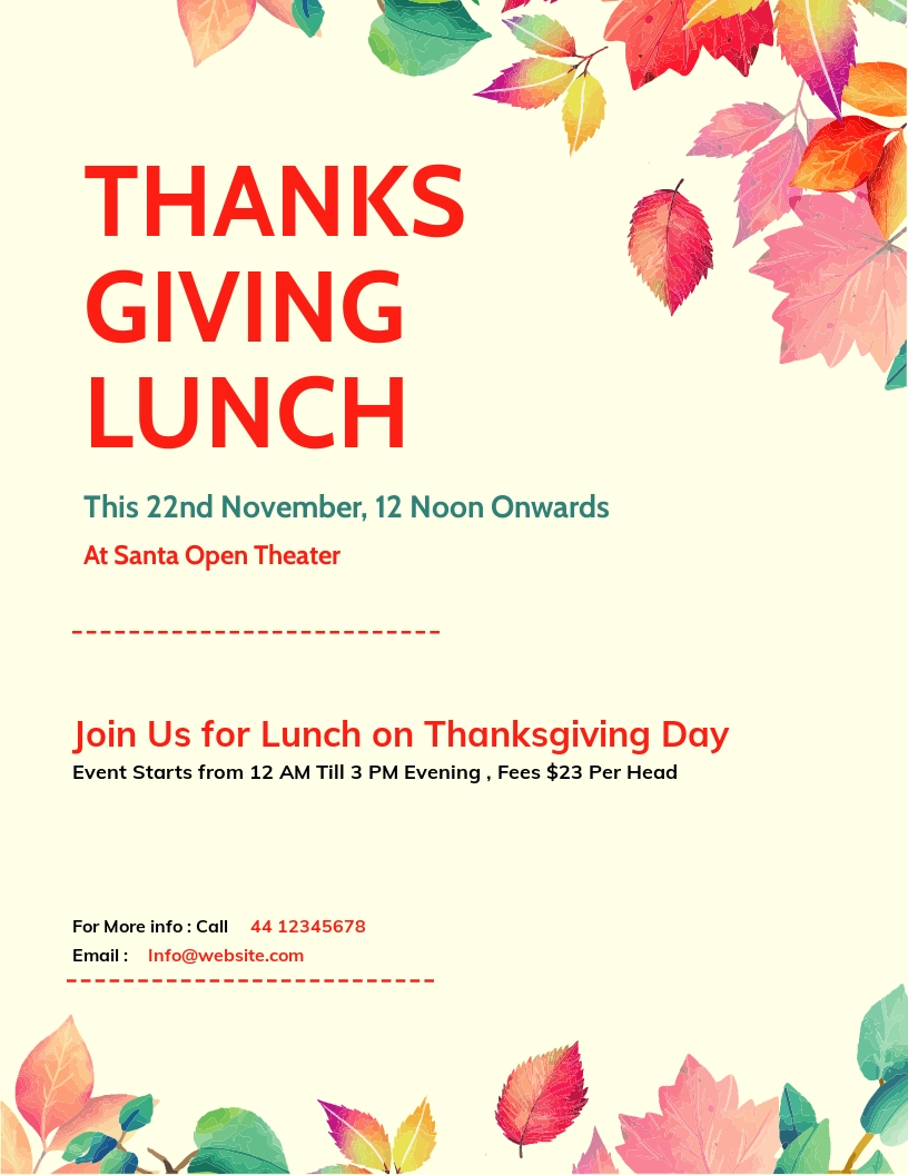 Thanksgiving Lunch Flyer Template Illustrator Word Apple Pages PSD 