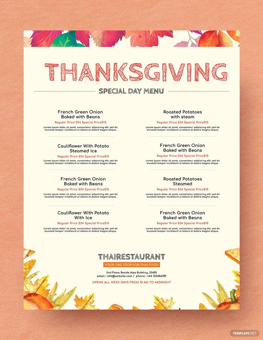 Thanksgiving Dinner Menu Template