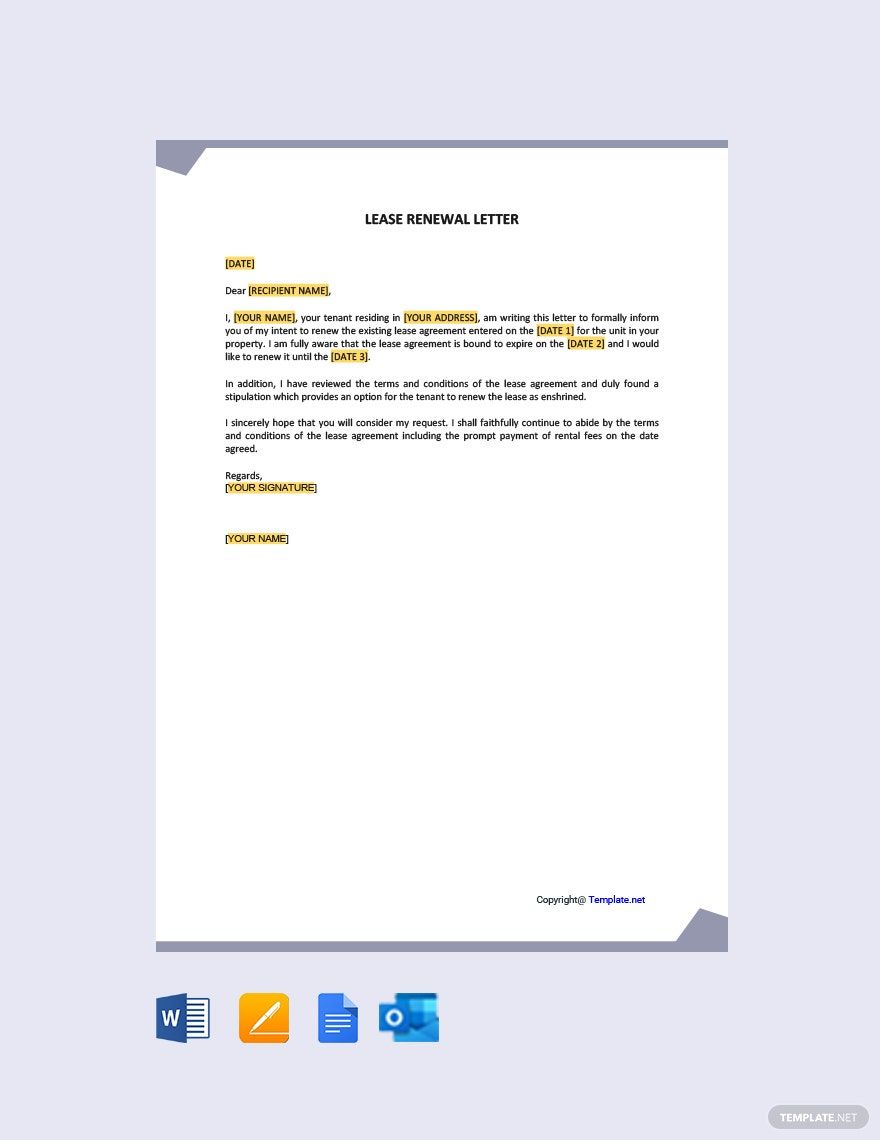 Free Lease Renewal Letter To Tenant Template Google Docs Word Outlook Apple Pages 