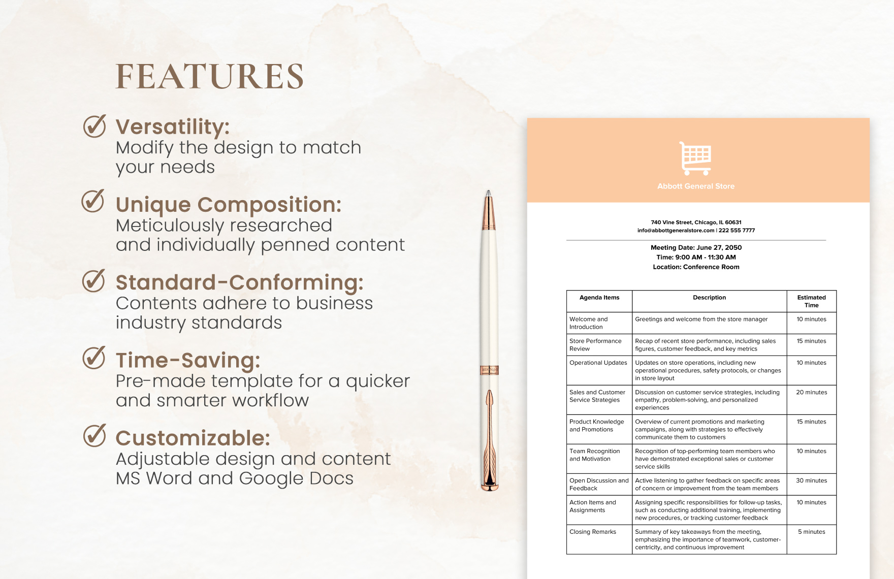 Store Meeting Agenda Template - Google Docs, Word, PDF | Template.net