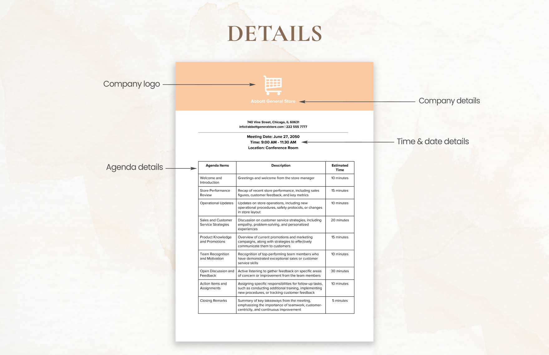 Store Meeting Agenda Template - Google Docs, Word, PDF | Template.net