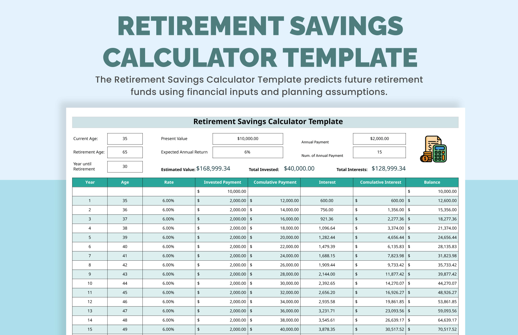 Retirement Savings Calculator Template In Excel Google Sheets