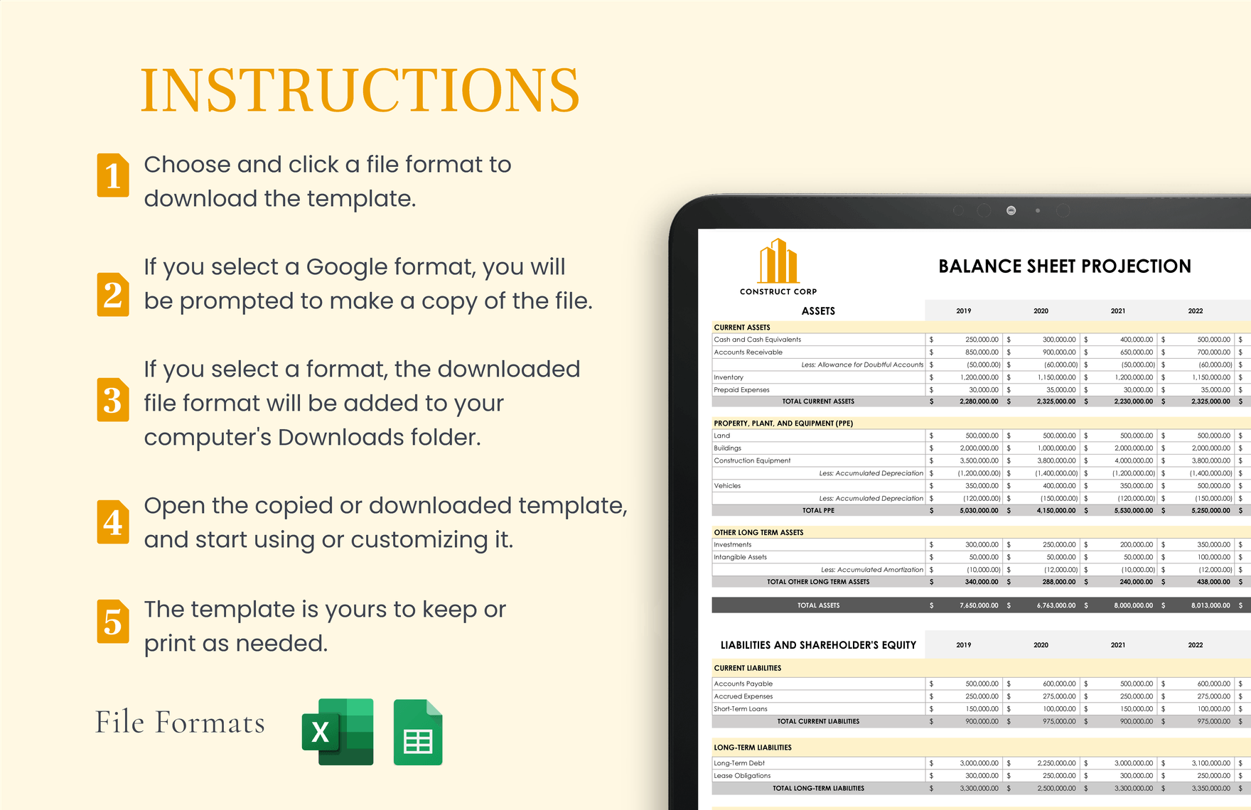 Free Balance Sheet Projection Template Download In Excel Google