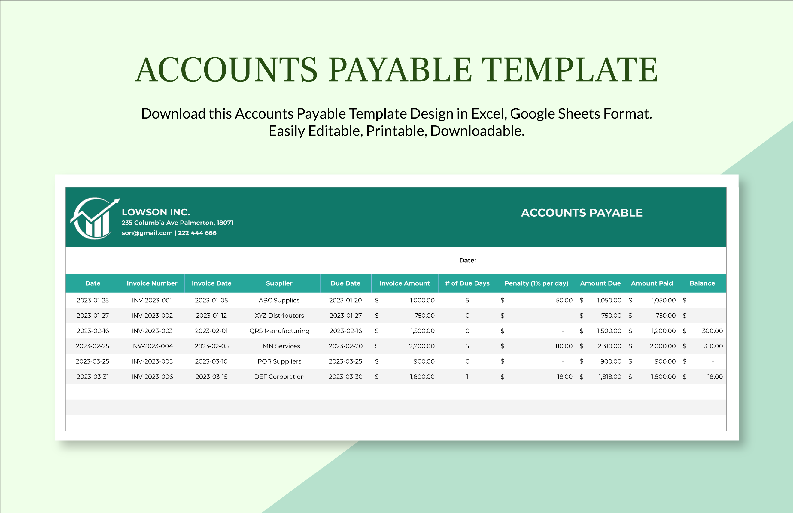 Accounts Payable Template Excel Google Sheets Template