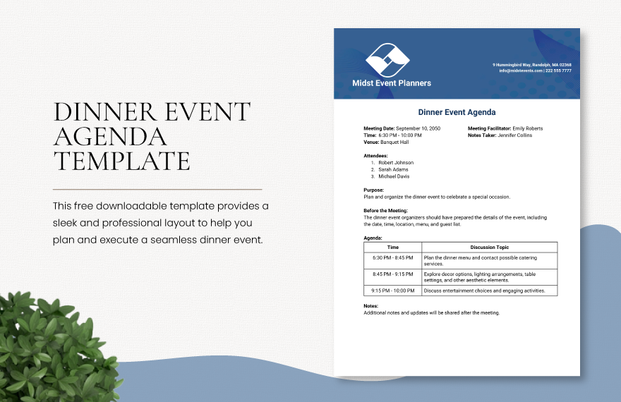 Dinner Event Agenda Template Google Docs Word Template