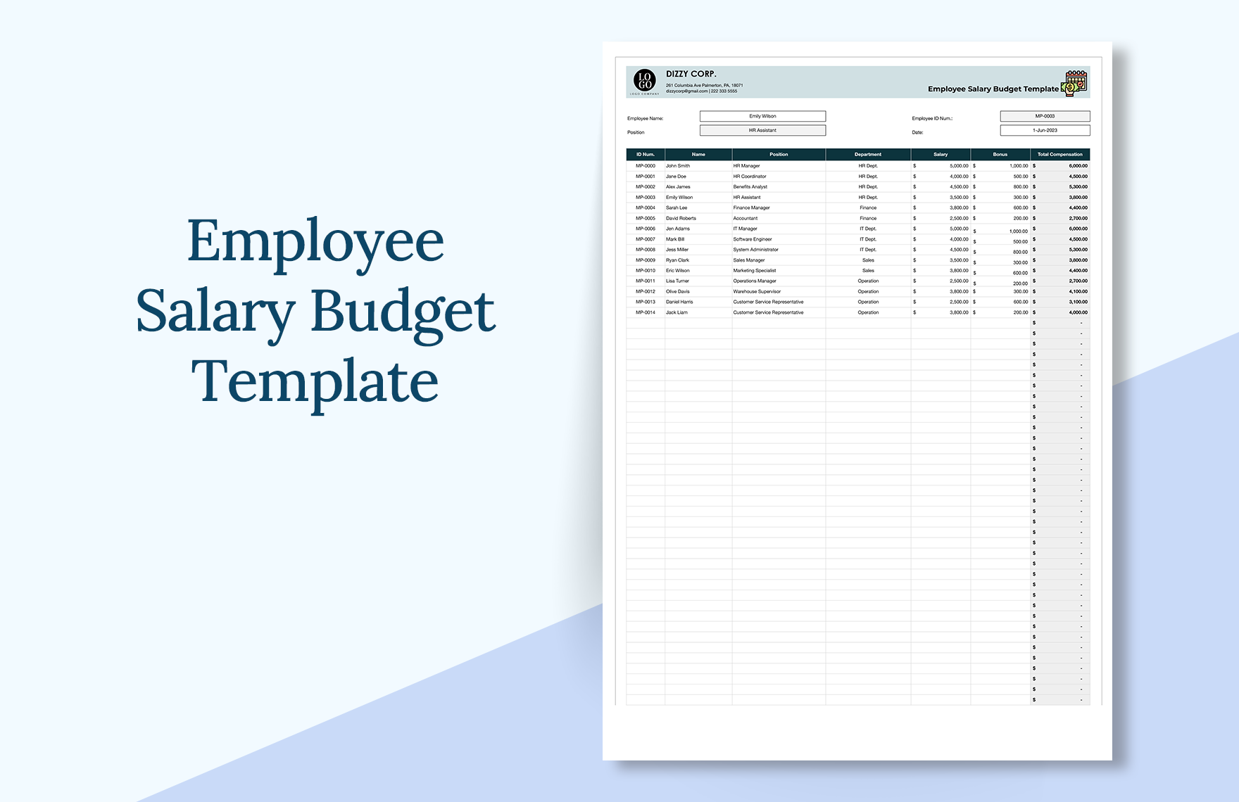 Employee Salary Budget Template Download In Excel Google Sheets 