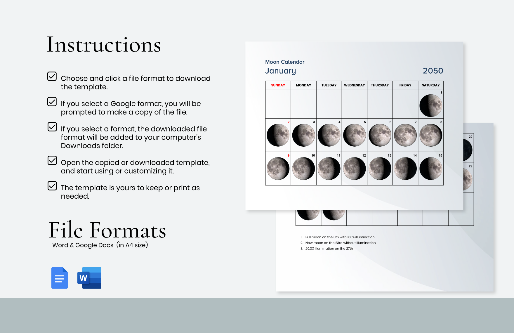 Moon Calendar Template - Google Docs, Word | Template.net
