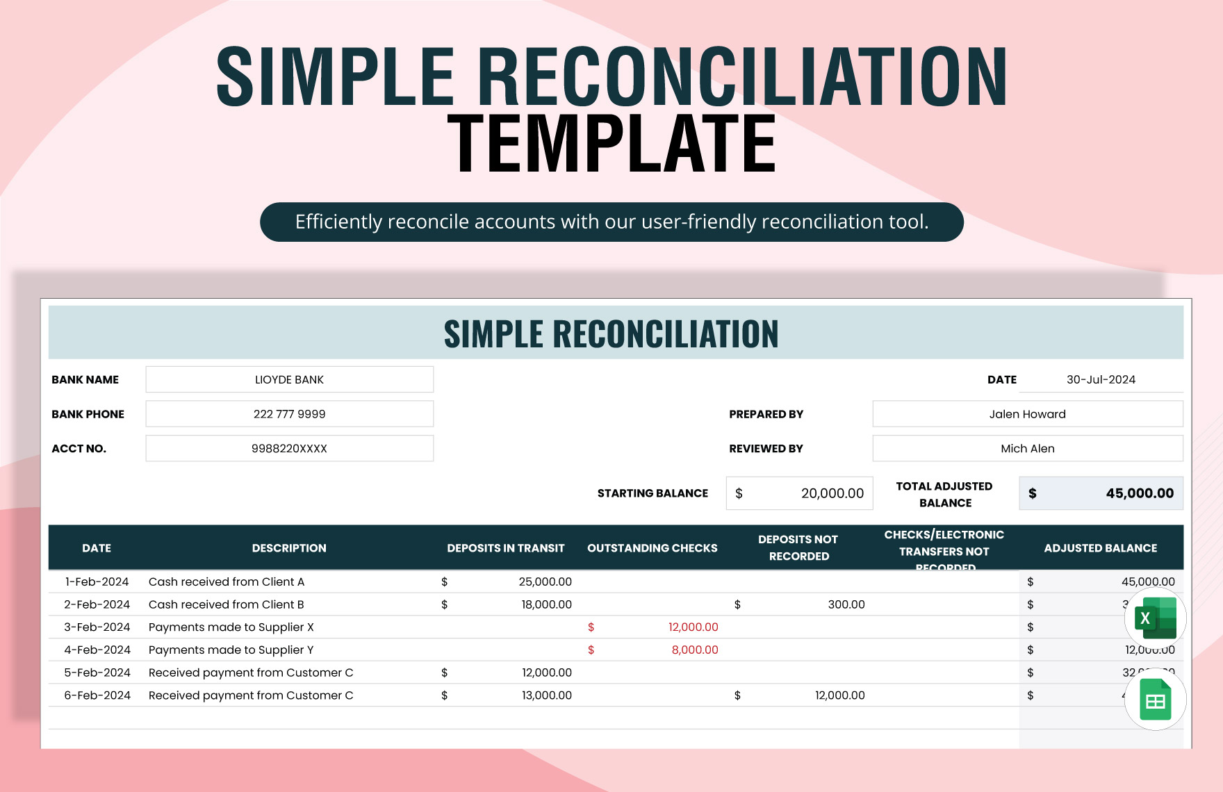 Editable Reconciliation Templates In Excel To Download