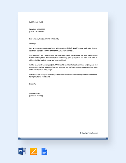 FREE Friend Reference Letter For Apartment Template Word Google 