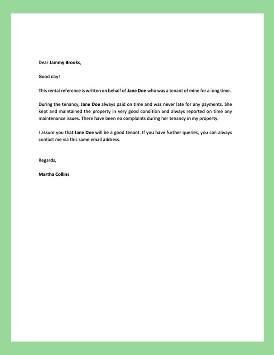 Rental Reference Letter Template Google Docs Word Template