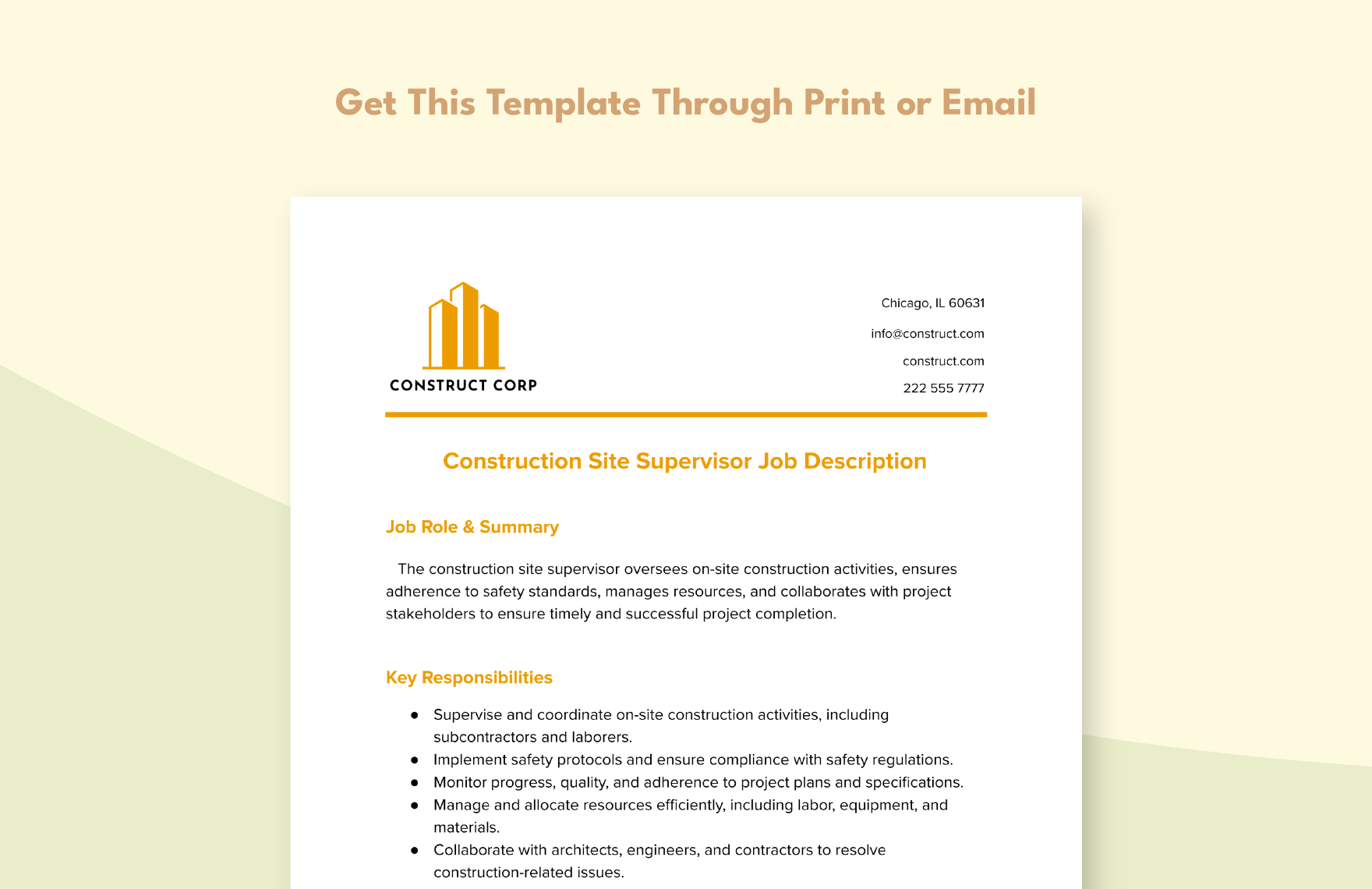 Construction Site Supervisor Job Description Template Download In