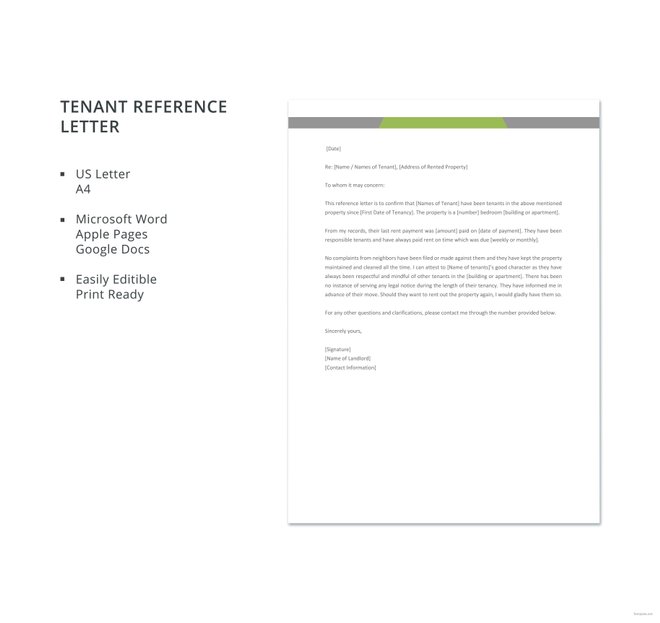 Free Tenant Reference Letter Template in Microsoft Word, Apple Pages ...