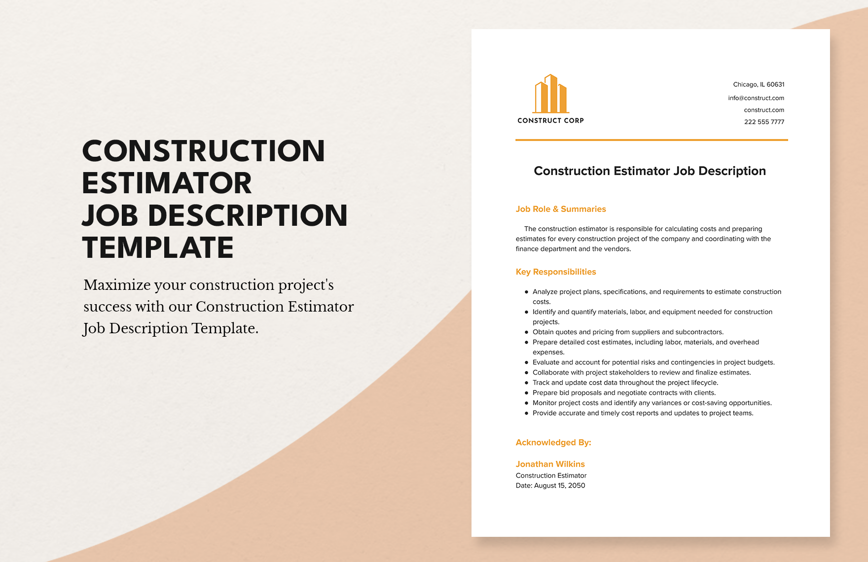 Construction Estimator Job Description Template Download In Word 
