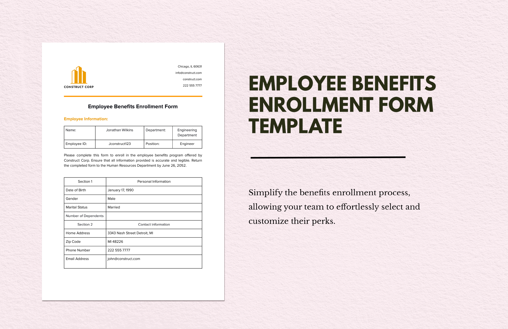 Employee Benefits Enrollment Form In Word Google Docs Download