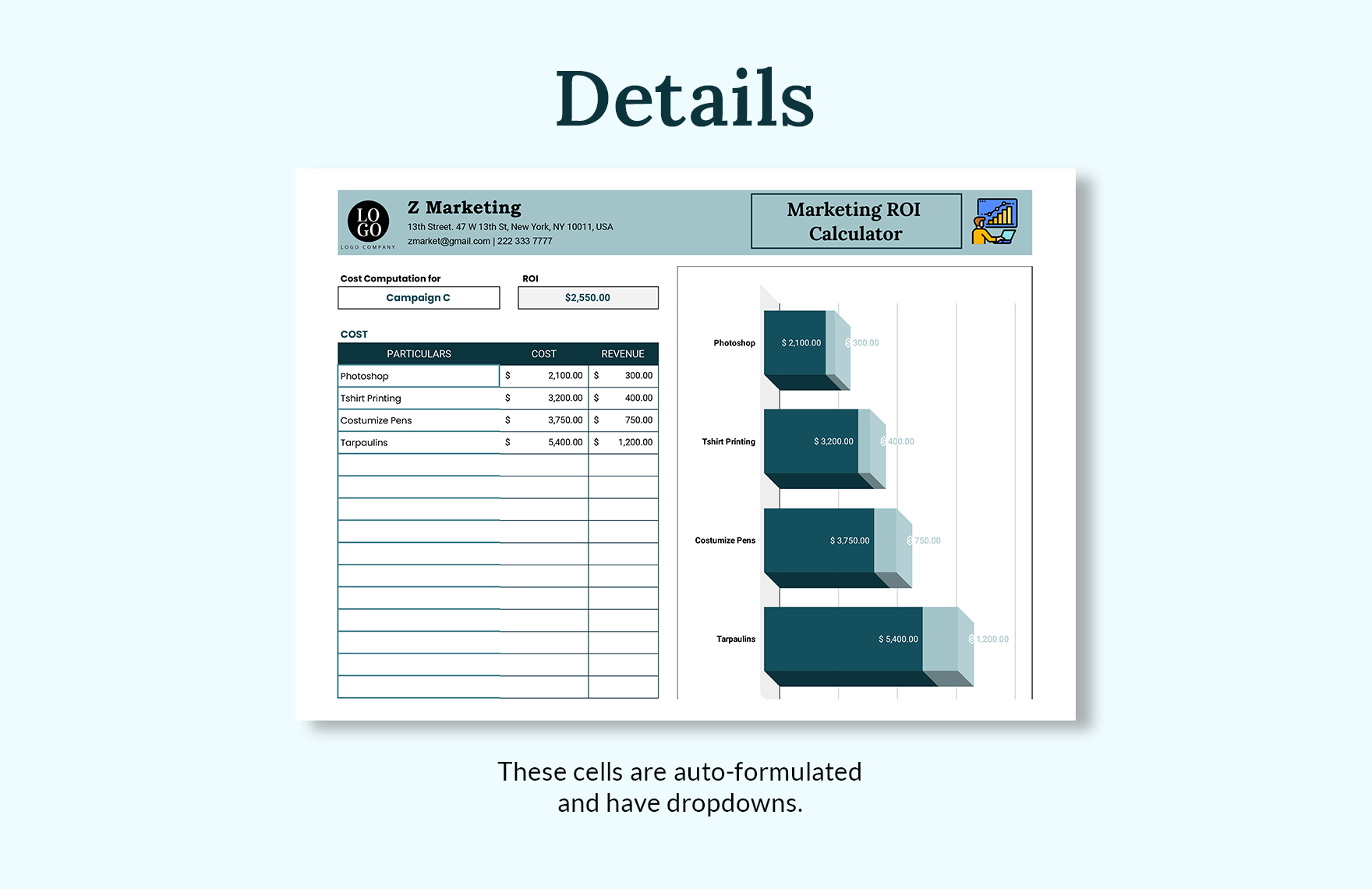 Marketing ROI Calculator Template - Download in Excel, Google Sheets ...
