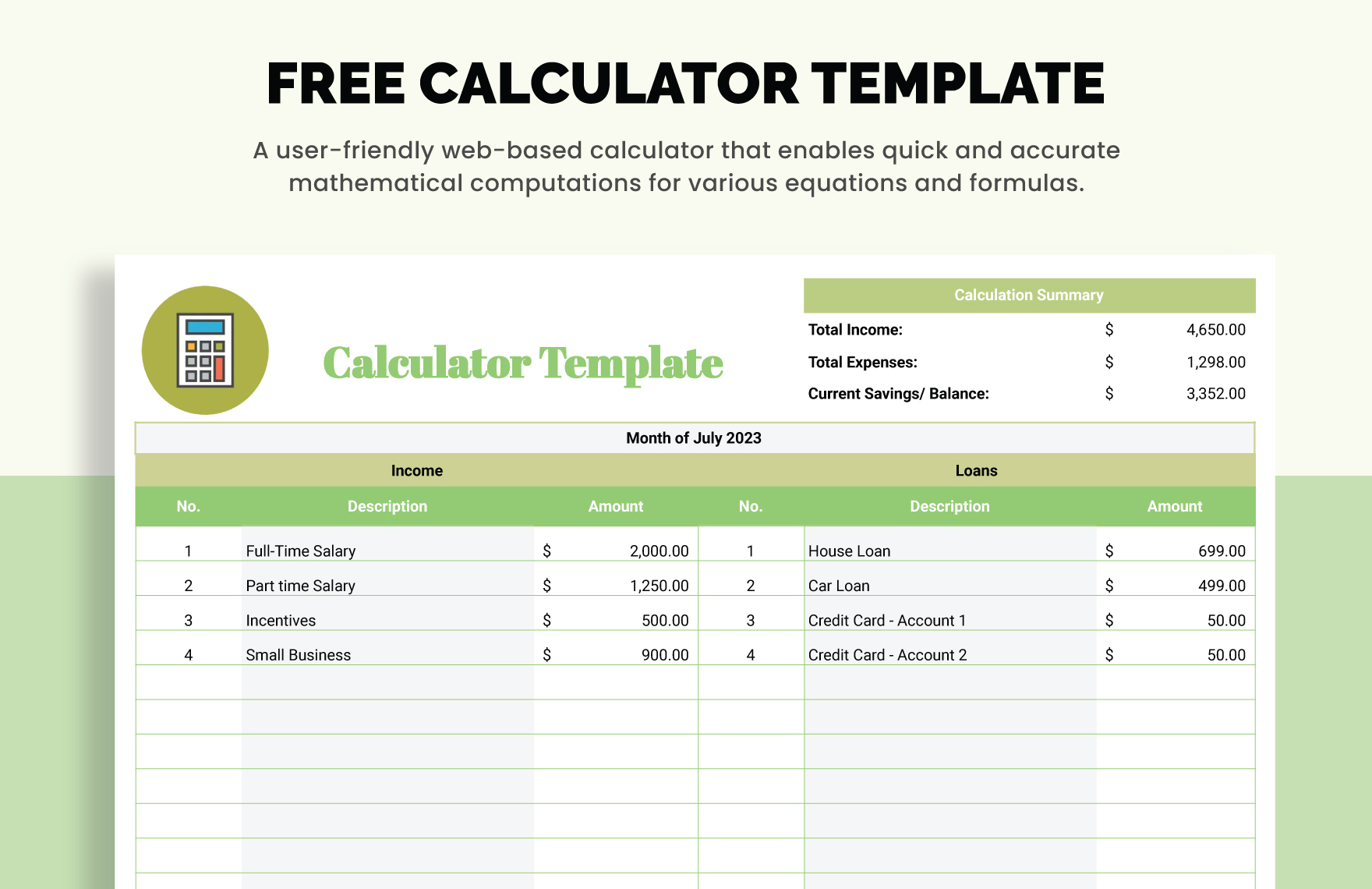 Free Calculator Template Download In Excel Google Sheets Adobe XD