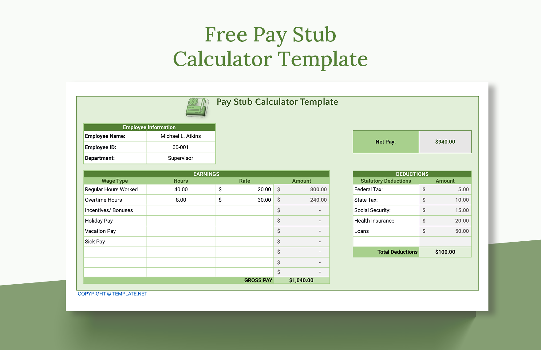 Pay Stub Calculator Template In Excel Google Sheets Download