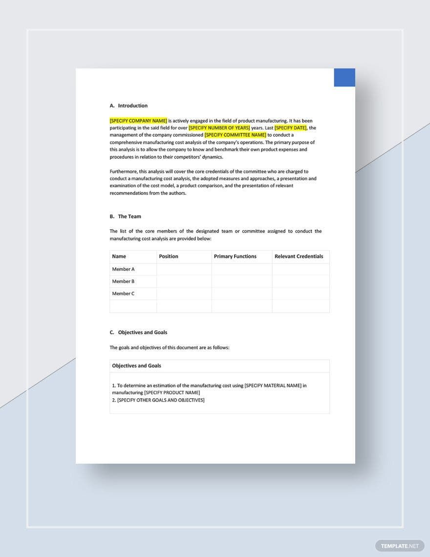 Manufacturing Cost Analysis Template Download In Word Google Docs 