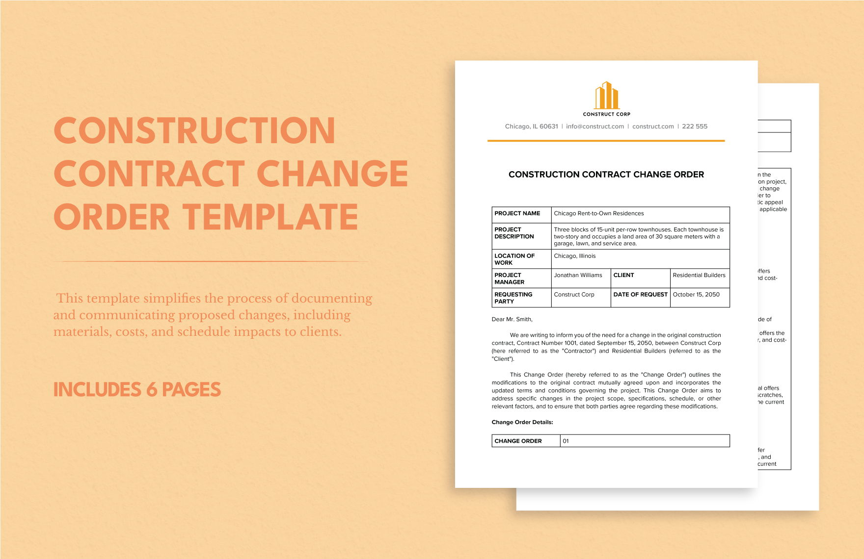 Construction Change Order Google Docs Template Download Template