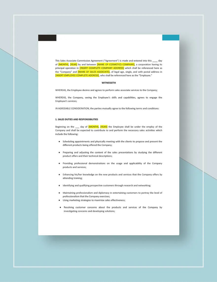 Commission Agreement Template - Download in Word, Google Docs, Apple ...