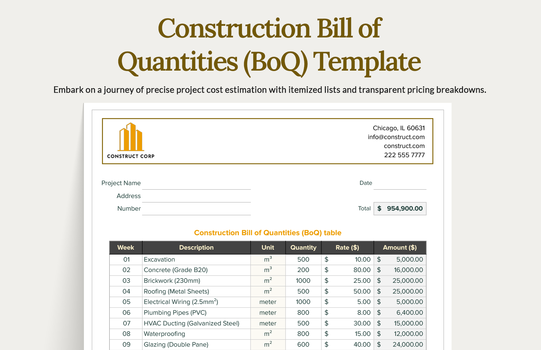 Bill Of Quantities Excel Template Excel Templates Gas Bill Excel