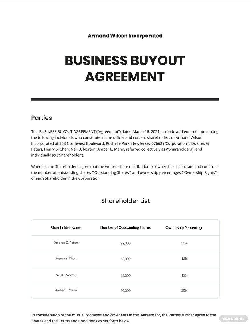 LLC Partner Buyout Agreement Template Google Docs Word PDF 