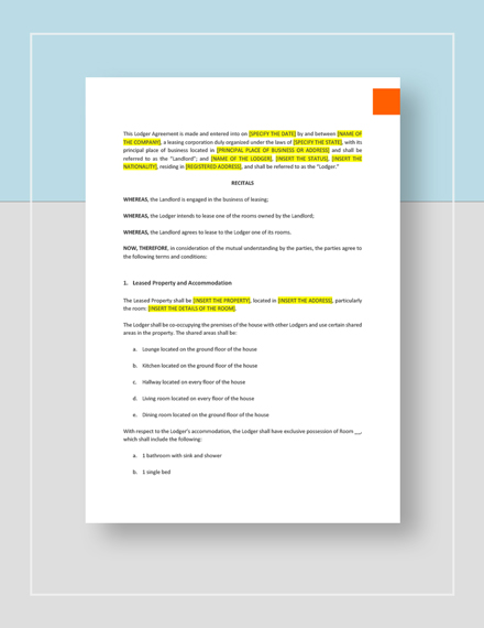Lodger Agreement Template Word PDF Template