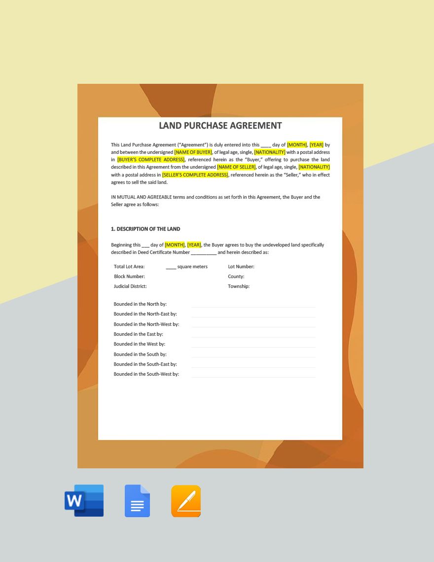 Land Purchase Agreement Template Download In Word Google Docs Apple 