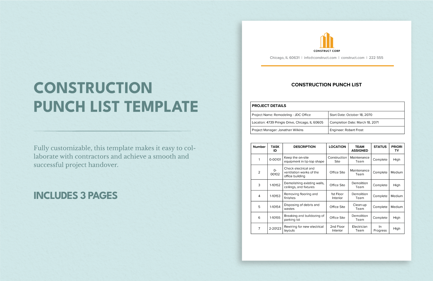 Construction Punch List Template In Word Google Docs Download 