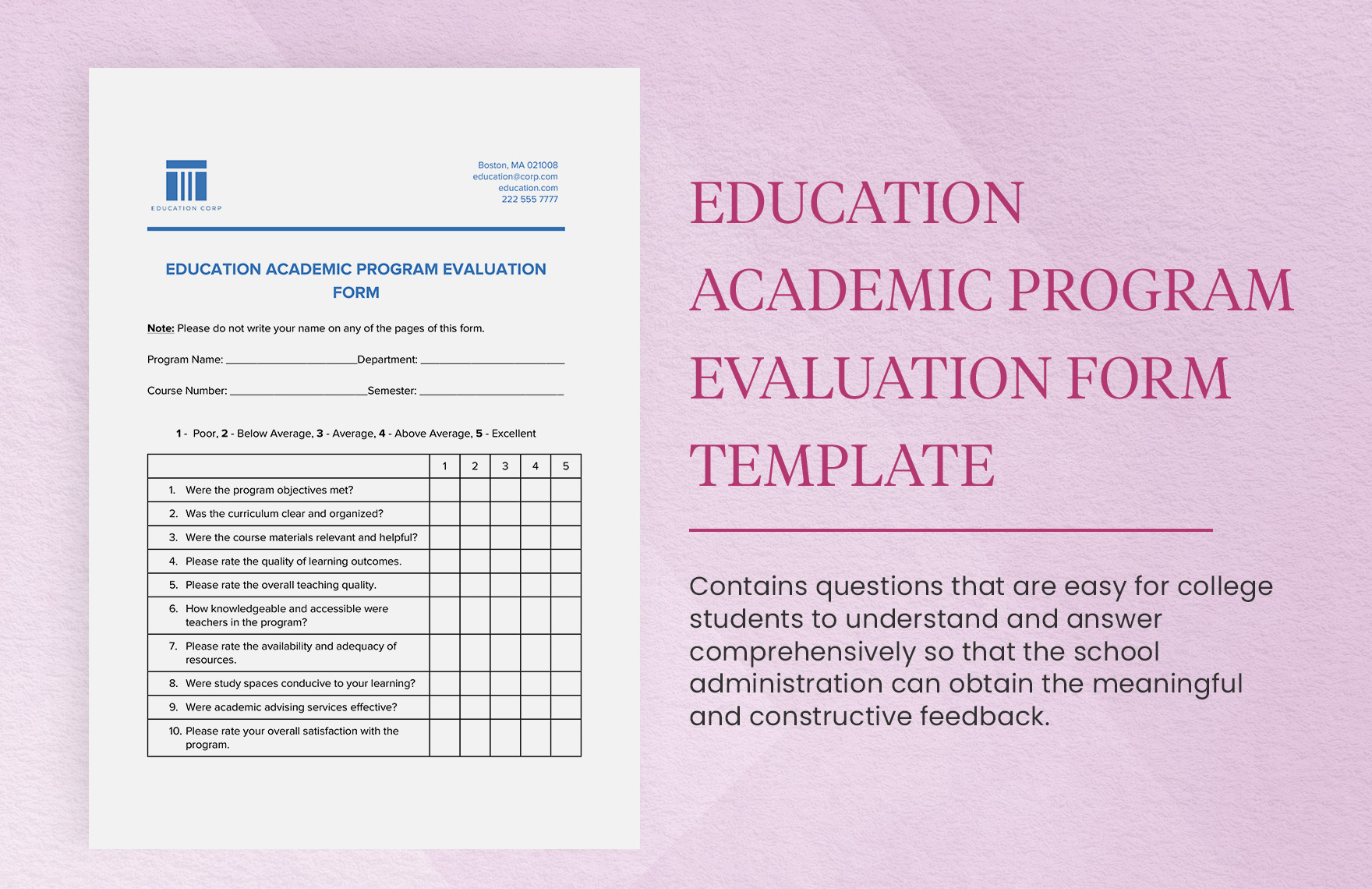 Education Academic Program Evaluation Form Template In Word Google