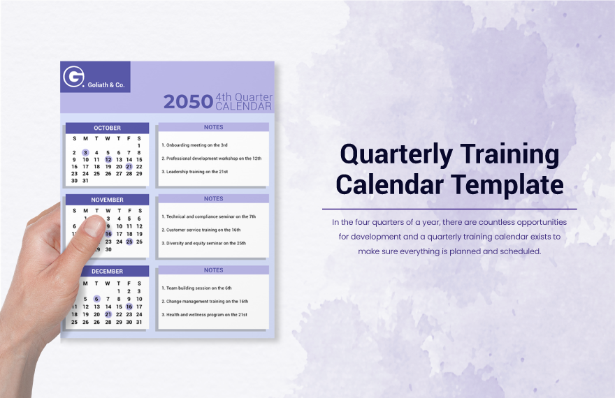 Quarterly Training Calendar Template Word Illustrator PSD Template